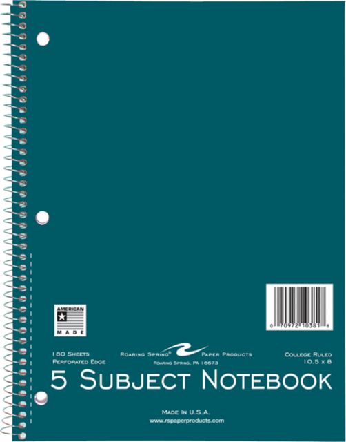 NOTEBK 10.5x8 180SH 5SUB W/B | Roaring Spring | Mt San Antonio College